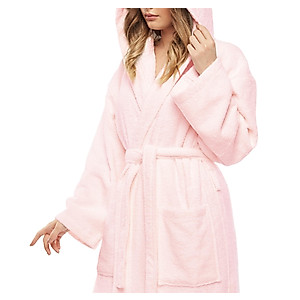 Arus Women's Hooded Classic Bathrobe Turkish Cotton Robe, Small-Medium, Pink