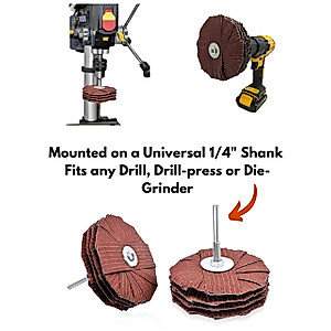 LINE10 Tools 4-inch Sanding Mop Kit, Moulding Flap Sander Wheel for Drill Press 80, 120, 240 Grit, Pack of 3