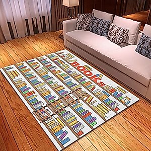 LOKMU Area Rug 2.7x6 Feet Hand Drawn Doodle Books Shelves and Ladder Luxury Washable Modern Super Soft Cozy Velvet Rug for Home Living Room Bedroom