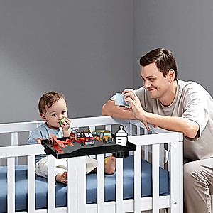 Bedside Shelf, Bunk Bed Shelf Organizer for Top Bunk Dorm Clip On Nightstand with Cup Holder Hooks Hanging Cup Plastic Bedside Shelf Tray for Kids for Bed College Dorm Room Essentials