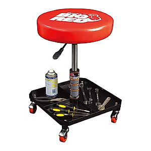 BIG RED TR6350 Torin Rolling Pneumatic Creeper Garage/Shop Seat: Padded Adjustable Mechanic Stool with Tool Tray Storage, Red Large
