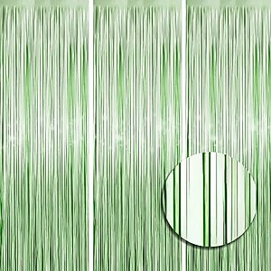 3 Pack Foil Curtains Metallic Foil Fringe Curtain-JVIGUE，Birthday Party Photo Backdrop Wedding Event Decor (Pale Green Decorative Streamers)