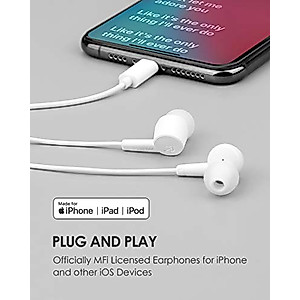 PALOVUE Lightning Headphones Earphones Earbuds Compatible iPhone 14 13 12 11 Pro Max iPhone X XS Max XR iPhone 8 Plus iPhone 7 Plus MFi Certified with Microphone Controller SweetFlow White