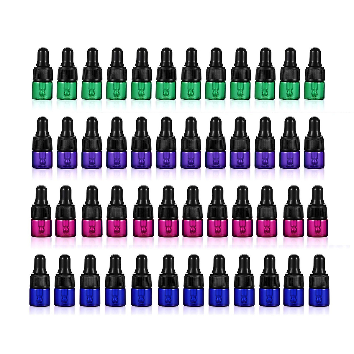 Elfenstall- 48Pcs/lot Small Dropper Bottles Colorful 1ml 1/4 Dram Essential Oil Glass Bottle Empty Lotion Perfume Sample Vials With Glass Eye Dropper + 1pc Clean Cloth + 2pc 1ml Dropper