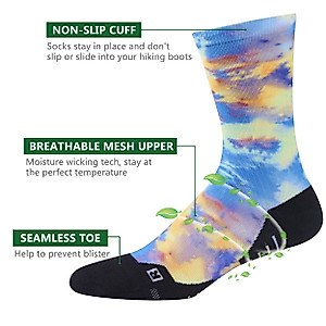 HUSO Cycling Socks for Men Women Mens Summer Lightweight Biking Hiking Socks Funny Colorful Tie Dye Seamless Sports Crew Socks 6 Pairs (Multicolor, L/XL)