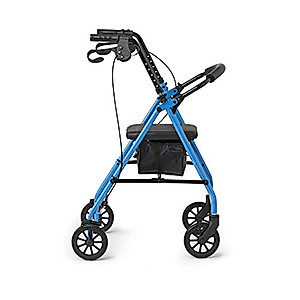 Medline Mobility Lightweight Folding Steel Rollator Walker with 6-inch Wheels, Adjustable Seat and Arms, Light Blue