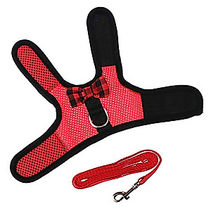 Kathson 2PCS Cat Harness Leash for Walking Escape Proof, Adjustable Buckle Breathable Mesh Vest Soft Pet Harness for Cats Rabbit Hamster (Red,Black, M)