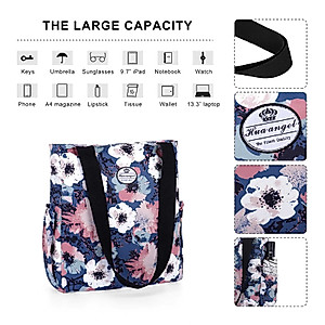 HUA ANGEL Floral Tote Bag - Casual Shoulder Bag Daily Tote Bag with Zipper Gym Travel Shopping Work Handbag for Women