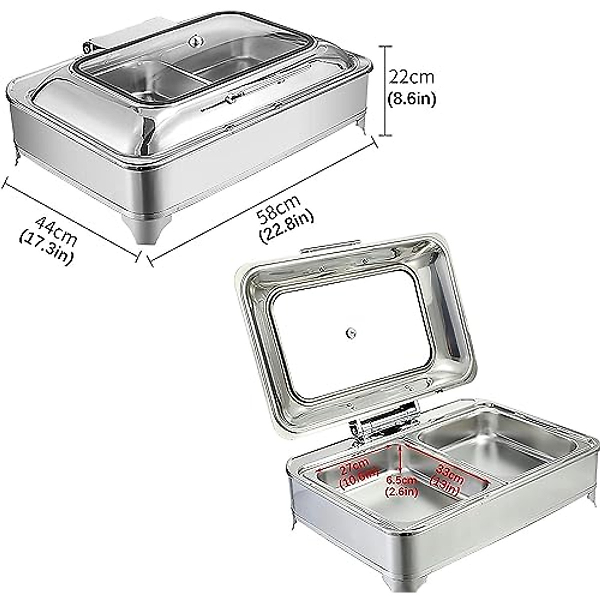 Electric Buffet Server,Food Warmer Tray, Adjustable Temperature, Portable Chafing Dish, Catering Buffet Serving Tray,Stainless Steel Material, 1 Slot, 2 Slots, 3 Slots Optional 1groove Square13L
