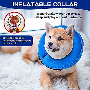 Dog Cone Collar for After Surgery - Soft Dog Cones for Medium Dog and Cats- Inflatable Elizabethan Dog Cone Collar Alternative - Adjustable Recovery Collar for Pets - Blue - Medium(Neck 9"-12")