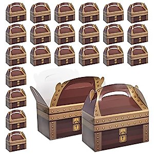 BLUE PANDA 24 Pack Treasure Chest Gable Party Treat Favor Boxes for Kids Pirate Birthday Decorations (6.25 x 3.6 x 3.5 In)