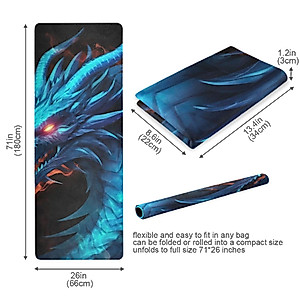GOODOLD Blue Dragon Yoga Mat, 71 x 26 Inch Non-slip Yoga Mats Folding Travel Exercise Mat Indoor Outdoor Gym Pilates with Storage Bag for Women Men
