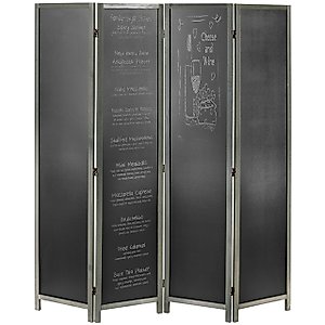MyGift Dark Brown Wood Folding Room Divider with Chalkboard Panels, 4 Panel Privacy Screen