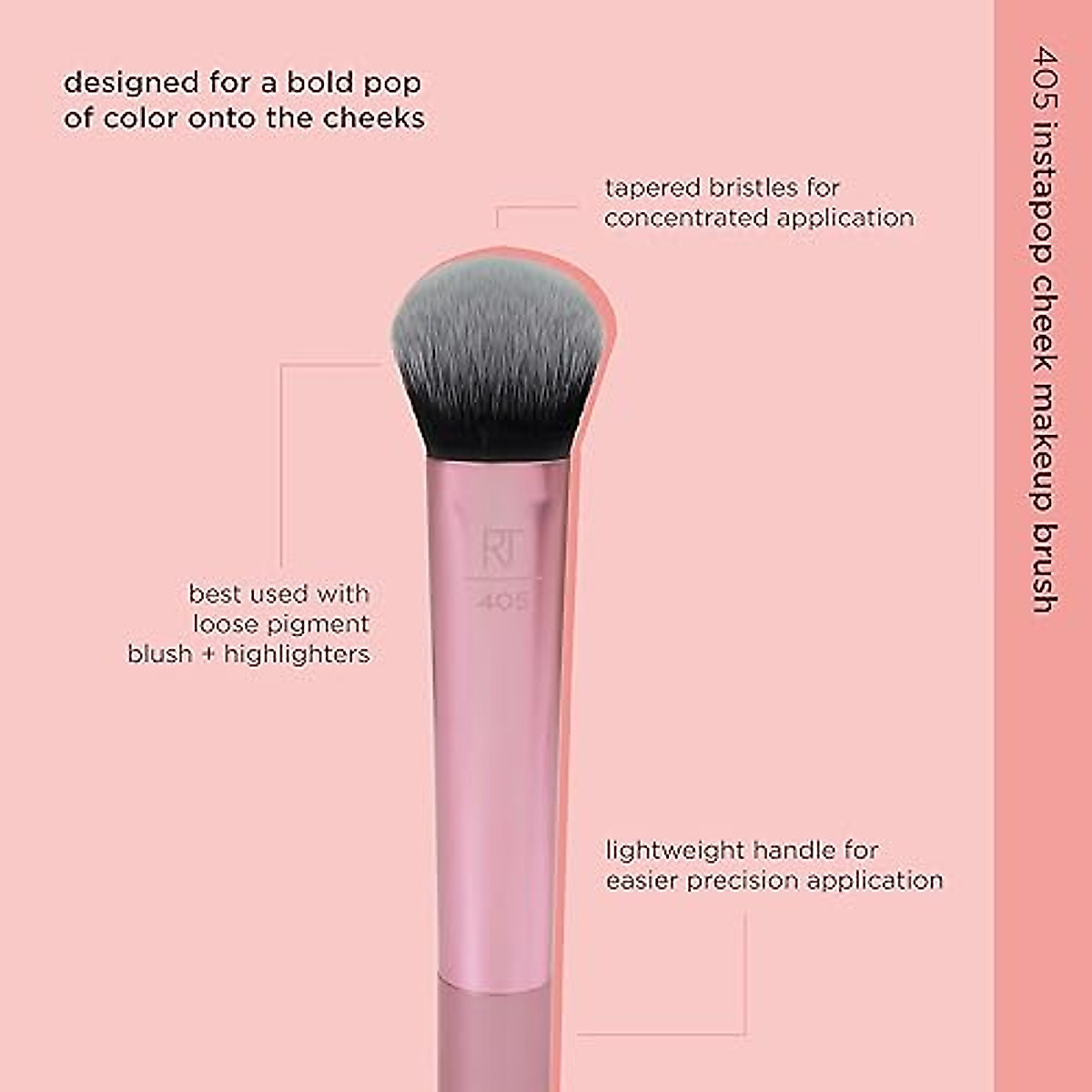 Real Techniques Instapop Cheek Makeup Brush, Face Brush For Blush, Bronzer, & Highlighter, Makeup Brush For Loose Or Pressed Powder, Cruelty Free, Synthetic Bristles, Vegan, 1 Count