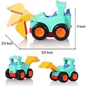 Beestech Toy Cars for 2 3 4 5 Year Old Boys Girls Toddlers, Friction Powered Construction Truck Toys, Pull Back and Go Vehicles with Dumper Road Roller Bulldozer Excavator 4 Pack Gift