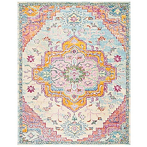 SAFAVIEH Crystal Collection Area Rug - 8' x 10', Light Blue & Fuchsia, Medallion Distressed Design, Non-Shedding & Easy Care, Ideal for High Traffic Areas in Living Room, Bedroom (CRS501B)