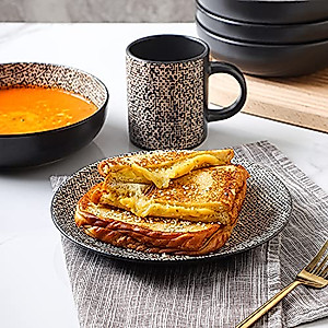 Stone + Lain Sophie Rustic Stoneware Dinnerware Service for 4, Brown and White Textured, 16 Pieces