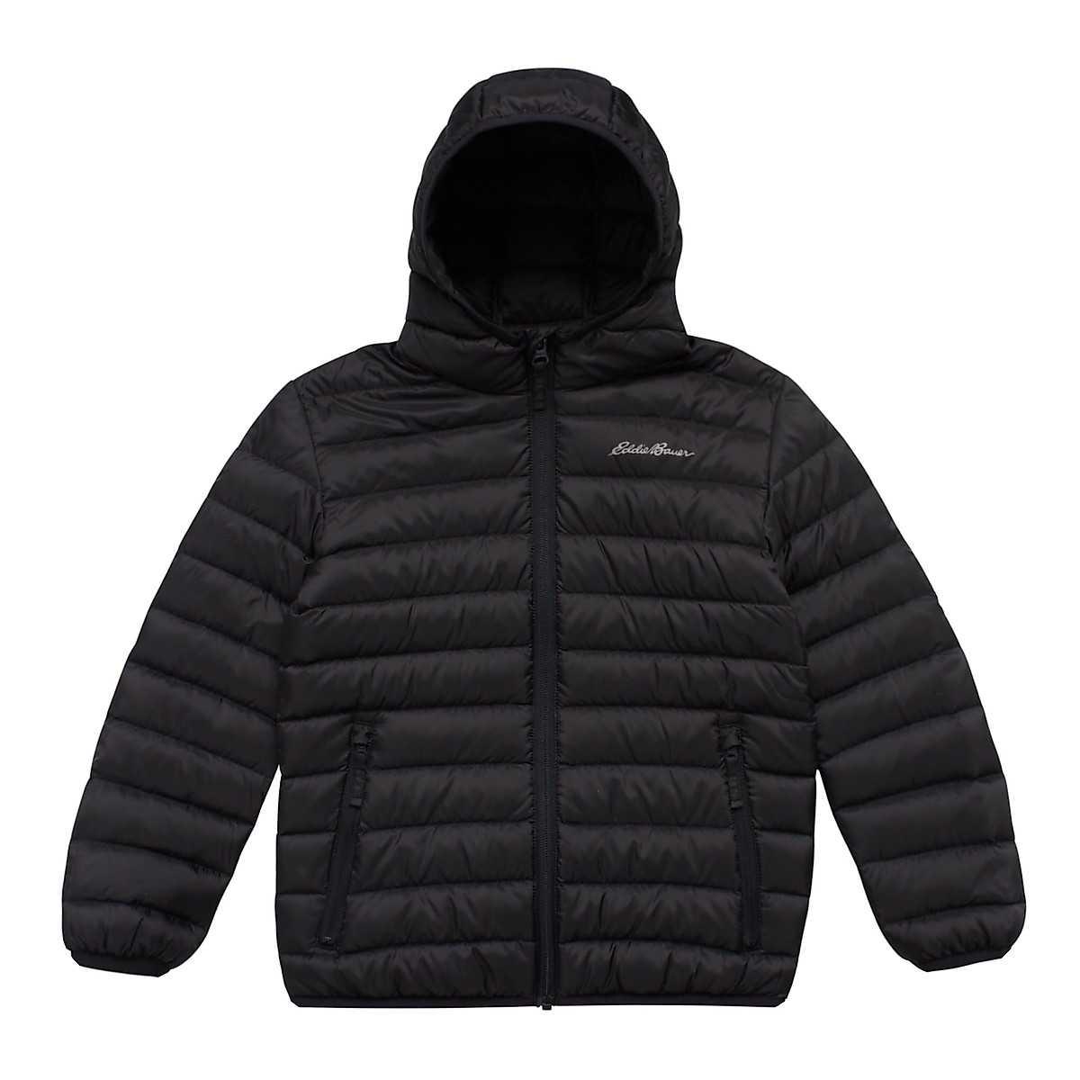 Eddie Bauer Boys' Jacket - CirrusLite Weather Resistant Down Coat for Boys - Insulated Quilted Bubble Puffer (3-20), Size 10-12, Black