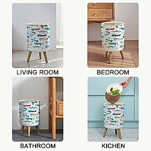 KCDCYCZEAL Small Trash Can with Lid Airplanes Boys Round Recycle Bin Press Top Dog Proof Wastebasket for Kitchen Bathroom Bedroom Office 7L/1.8 Gallon