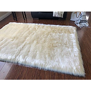 LAMBZY Faux Sheepskin Super Soft Hypoallergenic Square Area Rug Plush Fur Premium Shag (144", 365x365 cm, Cream)