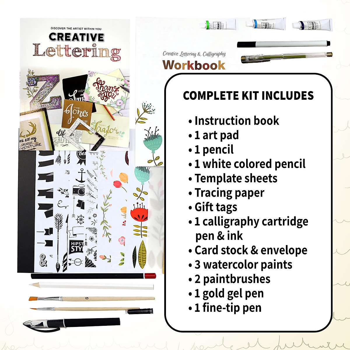 SpiceBox Creative Hand Lettering Kit, Learn Calligraphy Set with Workbook, Creative Simple Modern Letter Writing, Arts and Crafts Hobby for Adults