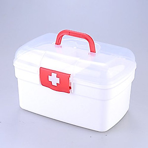Medicine Box Transparent First Aid Box,Family Emergency Kit Medication Storage Organizer with Handle Portable Medicine Cabinet Storage Pill Case Durable Plastic Household Organizer Box Bins (Red)