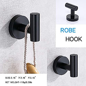 TASTOS Matte Black Bathroom Towel Coat Hook Stainless Steel, 2 Pack Robe Clothes Cabinet Closet Sponges Hooks Holder Round Style Heavy Duty Wall Hook for Bathroom Kitchen Hotel Wall Mounted