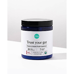 Ora Organic Prebiotic and Probiotic Powder Supplement - 20 Billion Probiotics, 7 Strains for Best Prebiotic Powder, Non-GMO, Probiotics for Women, Men & Kids - Apple Raspberry Flavor, 30 Servings…