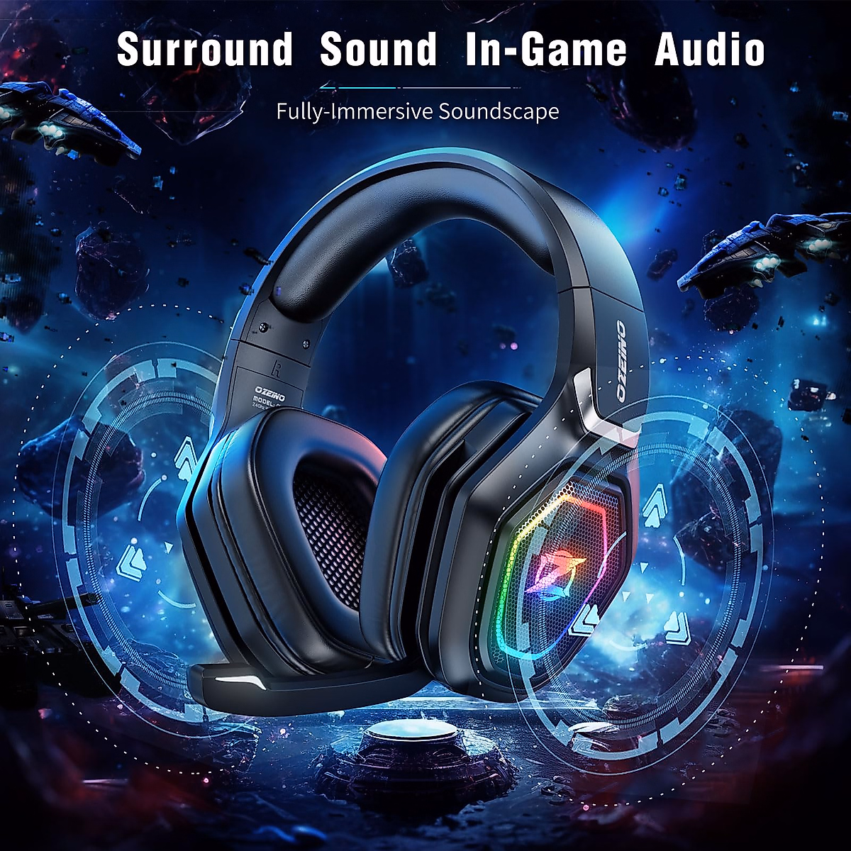 Ozeino 2.4GHz Wireless Gaming Headset with Microphone, 2.4G USB & Type C Transmitter - 30h Battery Life - RGB Lighting Gaming Headphones for PS5, PS4, PC, Phone