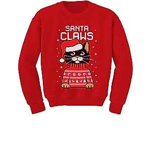 Santa Claws Sweatshirt Toddler Youth Kids Cat Ugly Christmas Sweater Style Medium Red