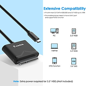 WAVLINK SATA to USB C Adapter Cable, USB-C (Thunderbolt 3) to SATA III Hard Driver Adapter Compatible for 2.5" SSD and HDD Hard Drive 5Gbps SATA III UASP