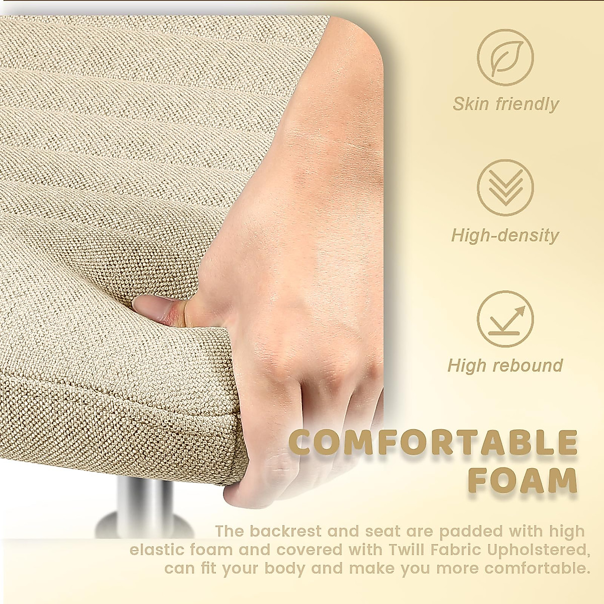 LEMBERI Fabric Padded Desk Chair No Wheels, Armless Wide Swivel Home Office Desk Chair,120° Rocking Mid Back Ergonomic Computer Task Vanity Chair for Office, Home, Make Up,Small Space (Yellow)