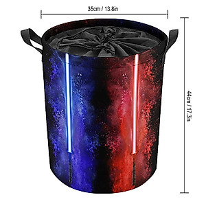 Abstract Blue Lightsaber Foldable Laundry Basket Cool Boys Red Burning Lightsaber Paint Style for Bedroom Laundry Room Closet Bathroom One Size