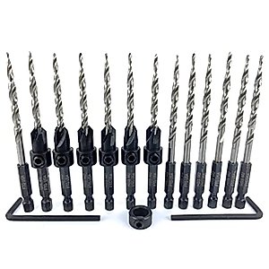 FTG USA Countersink Drill Bit Set 6 Pc #8(11/64") Wood Countersink Drill Bit, Pro Pack Countersink Bit, 1 Extra Tapered Drill Bit, 1 Stop Collar, 1 Hex Wrench, and 6 Pcs #8 (11/64") Replacement Drill