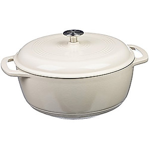Amazon Basics Enameled Cast Iron Covered Dutch Oven, 6-Quart, White & Enameled Cast Iron Covered Casserole Skillet, 3.3-Quart, White