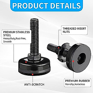 WEICHEN 4 Pack Adjustable Furniture Leveling Feet for Cabinets Sofas Chairs, 3/8"-16 Thread Heavy Duty Adjustable Table Feet Levelers Large with Cushioned Felt Pads, Black