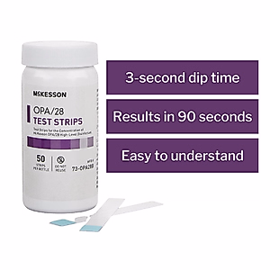 McKesson OPA/28 Test Strips for Concentration Indicator, Single Use, 50 Count, 1 Pack