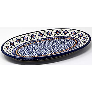 Polish Pottery Oval Serving Platter From Zaklady Ceramiczne Boleslawiec Mosaic Flower Pattern, Dimensions: 12 Inch X 7.75 Inch