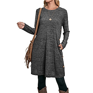 OFEEFAN Womens Sweater Dress Long Sleeve Winter Dresses Women 2024 Tunics Dark Grey M