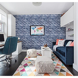 Timeet Brick Wallpaper Peel and Stick Wallpaper Blue Self-Adhesive Wallpaper 17.7" x 197" Removable Wallpaper Faux Brick Wallpaper for Bedroom Living Room Decor Vinyl Roll