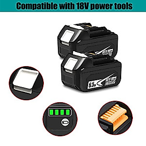 Atcuji 2 Pack 6.5Ah BL1860B 18V Battery Replace for Makita 18 Volts Battery 6.0Ah BL1860B 5.0Ah BL1850 4.0Ah BL1840, Compatible with Makita 18V Battery 6Ah 5Ah 4Ah