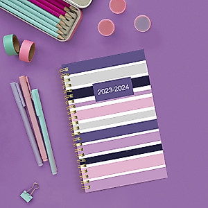 Blueline Essential Academic Weekly/Monthly Planner, 13 Months, July 2023 to July 2024, Gold Twin-Wire Binding, Poly Cover, 8" x 5", Geo Design, Stripes (CA114PH.03-24)