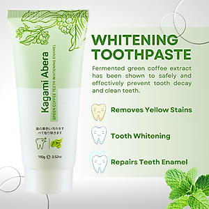 Kagami Abera Natural Toothpaste - Great Tasting, Fluoride Free Whitening Toothpaste, Plaque Reducer for Brighter Teeth and Fresh Breath with Fermented Green Coffee Extract, 3.52 oz (Pack of 1)