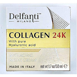 Delfanti-Milano • COLLAGEN 24K • Anti-Aging Night Cream • Face and Neck Moisturizer with pure Hyaluronic Acid • Made in Italy