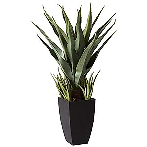 Nearly Natural 30in. Agave Artificial Plant with Black Planter, Green