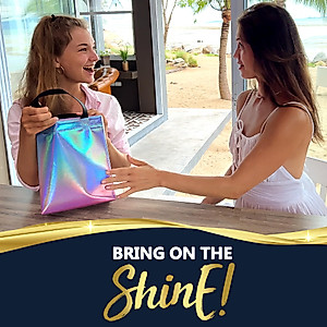 Nush Nush Gradient Gift Bags Medium Size – Set of 12 Aqua to Pink Reusable Gift Bags With Holographic Finish - Perfect As Goodie Bags, Birthday Gift Bags, Party Favor Bags - 8x4x10