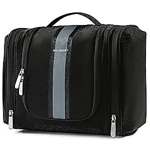 BAGSMART Toiletry Bag for Men, Travel Toiletry Organizer with hanging hook, Water-resistant Cosmetic Makeup Bag Travel Organizer for Shampoo, Full-size Container, Toiletries, Black-Medium
