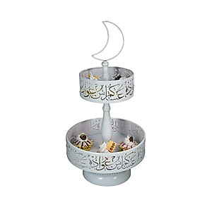 Ramadan Metal Serving Tray Moon Decor Trays Cookies Dessert Display Plate Serving Tower Tray Eid Double-Layer Pastry Tray Islam Muslim Al-Fitr Iftar Party Crescent Iron Platters Table Decor Type 6