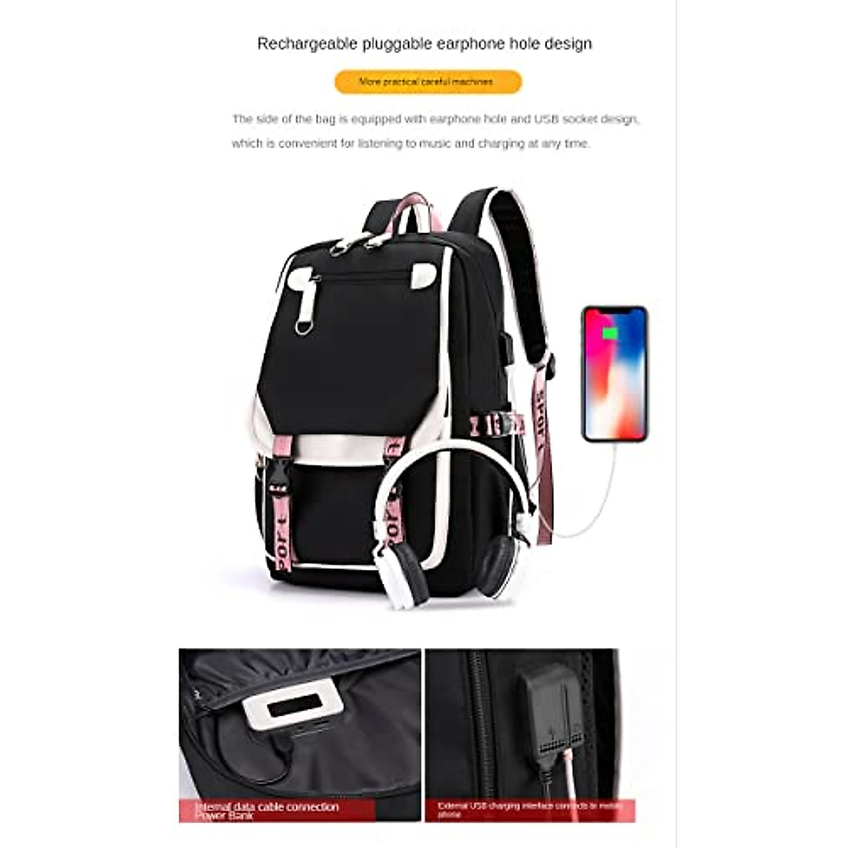 Kaeosroa Kawaii Backpack for School Teen Girls,Cute Travel Daypack Fits 15.6 Inch Laptop Backpack with USB Charging Port Headphone Jack,College School Backpack for Women (color1)