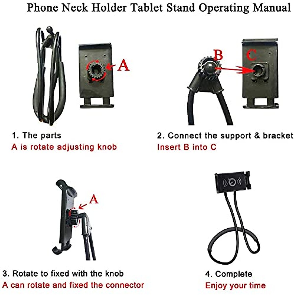 Lazy Cell Phone Mount Hanging on Neck, Hsxxf 360 Rotating Neck Holder DIY Flexible Mount Stand Multiple Functions Flexible Lazy Bracket for Phone (Black)